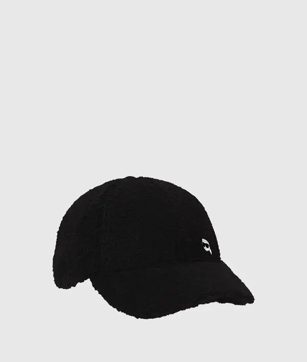 Karl Lagerfeld Faux Shearling Baseball Cap With Ikon Pin