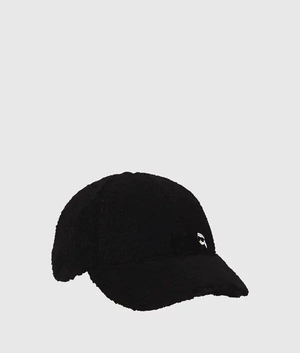 Karl Lagerfeld Faux Shearling Baseball Cap With Ikon Pin - Black