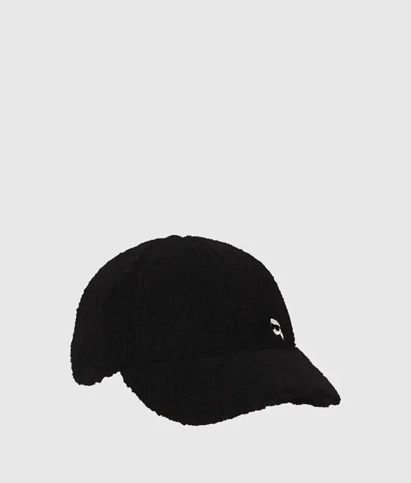 Karl Lagerfeld Faux Shearling Baseball Cap With Ikon Pin - Black