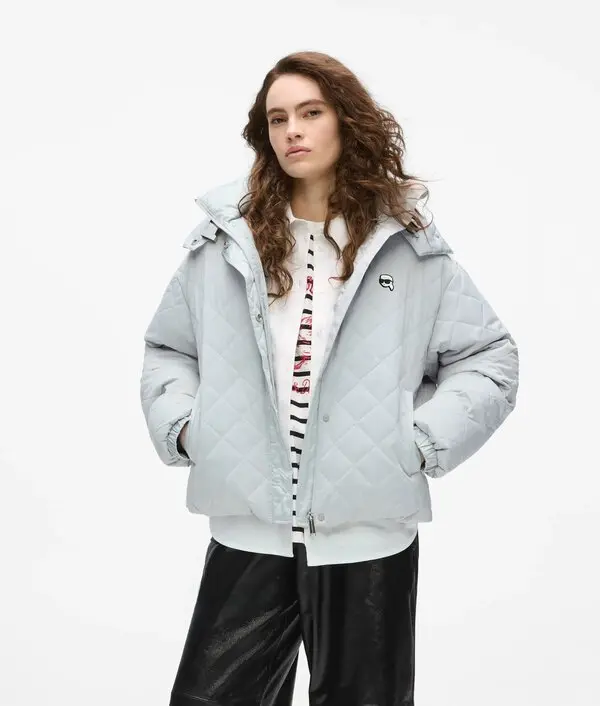 Karl Lagerfeld Ikon Quilted Puffer Jacket - Silver