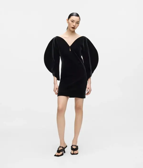 Karl Lagerfeld Velvet Cocoon Dress With Oversized Sleeves - Black