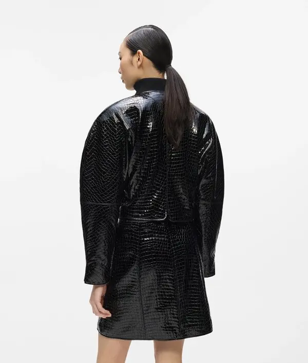 Karl Lagerfeld Croc-embossed Lambskin Leather Jacket