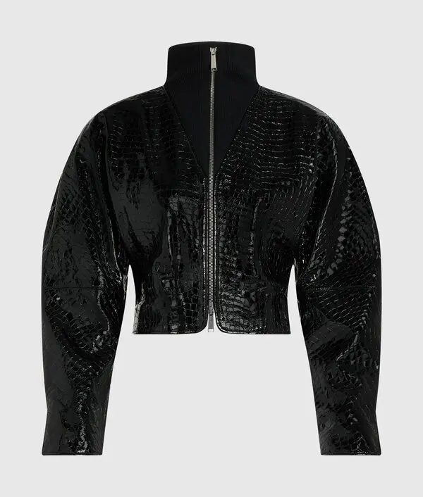 Karl Lagerfeld Croc-embossed Lambskin Leather Jacket