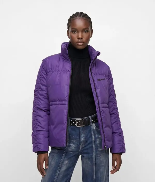 Karl Lagerfeld Ruched Sleeve Puffer Jacket - Prism Violet