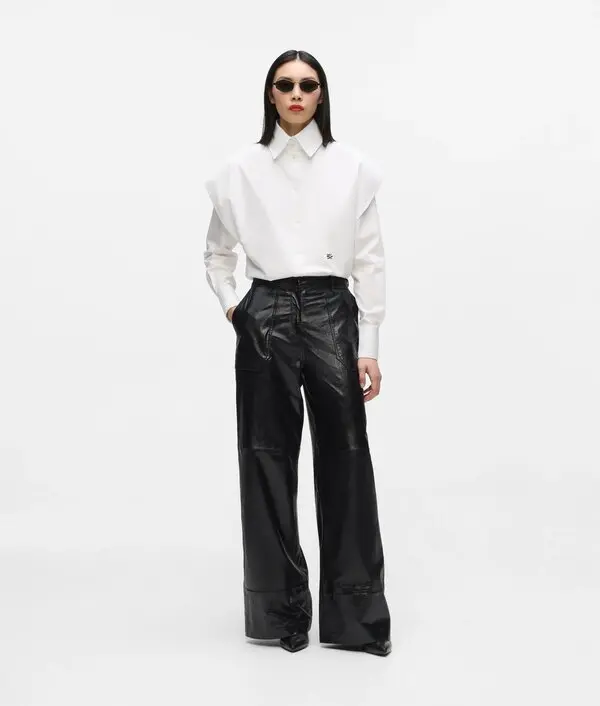 Karl Lagerfeld Wide-leg Leather Trousers - Black