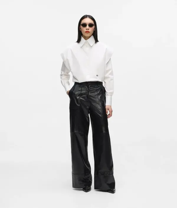 Karl Lagerfeld Wide-leg Leather Trousers - Black