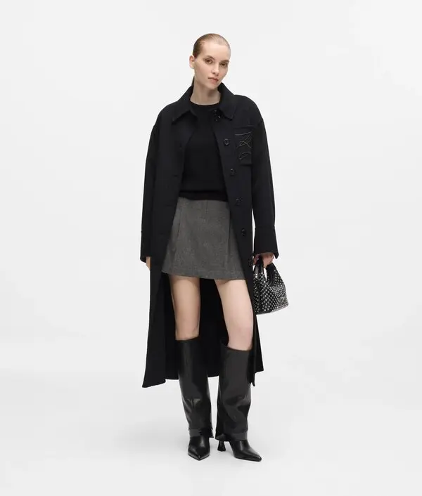 Karl Lagerfeld Belted Long Wool-blend Coat - Black