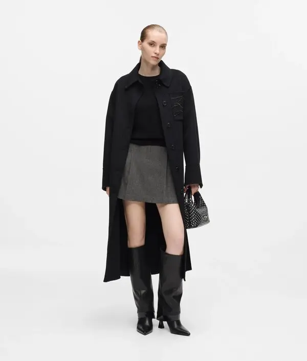 Karl Lagerfeld Belted Long Wool-blend Coat - Black