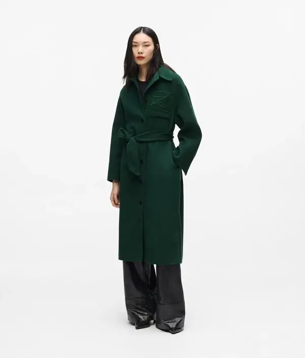 Karl Lagerfeld Belted Long Wool-blend Coat - Garden