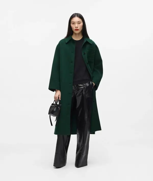 Karl Lagerfeld Belted Long Wool-blend Coat - Garden