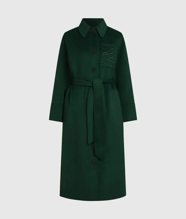 Karl Lagerfeld Belted Long Wool-blend Coat - Garden