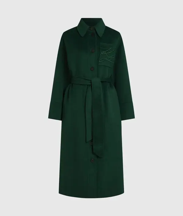 Karl Lagerfeld Belted Long Wool-blend Coat - Garden