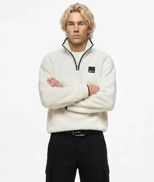 Karl Lagerfeld Half-zip Fleece Sweatshirt - Egret