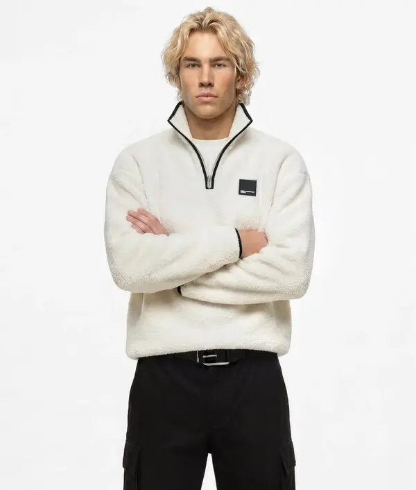Karl Lagerfeld Half-zip Fleece Sweatshirt - Egret