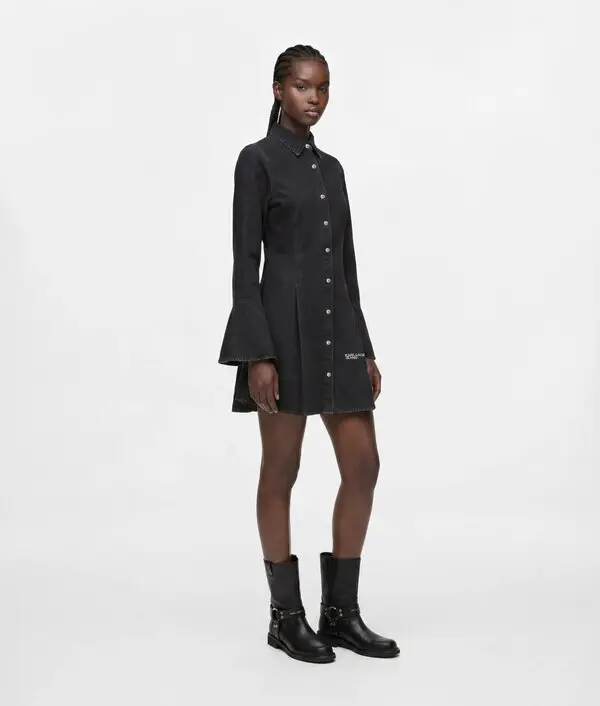 KL JEANS Jeans Flared Sleeve Denim Shirt Dress - Washed Black