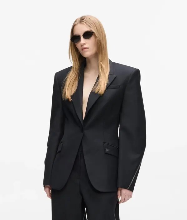 Karl Lagerfeld Zip Detail Tailored Blazer - Black