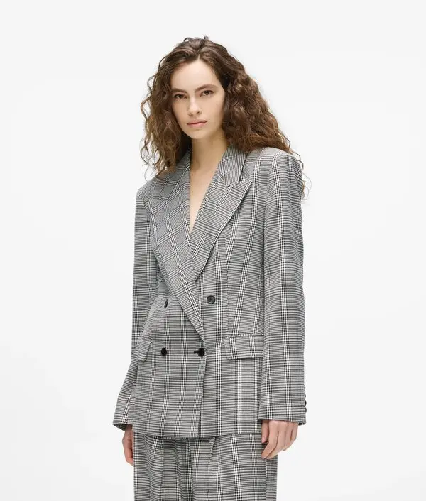 Karl Lagerfeld Structured Checked Double-breasted Blazer
