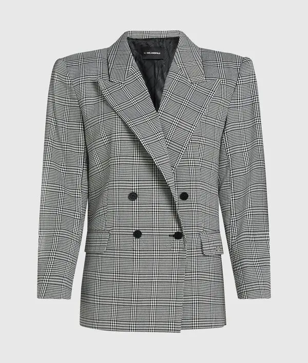 Karl Lagerfeld Structured Checked Double-breasted Blazer