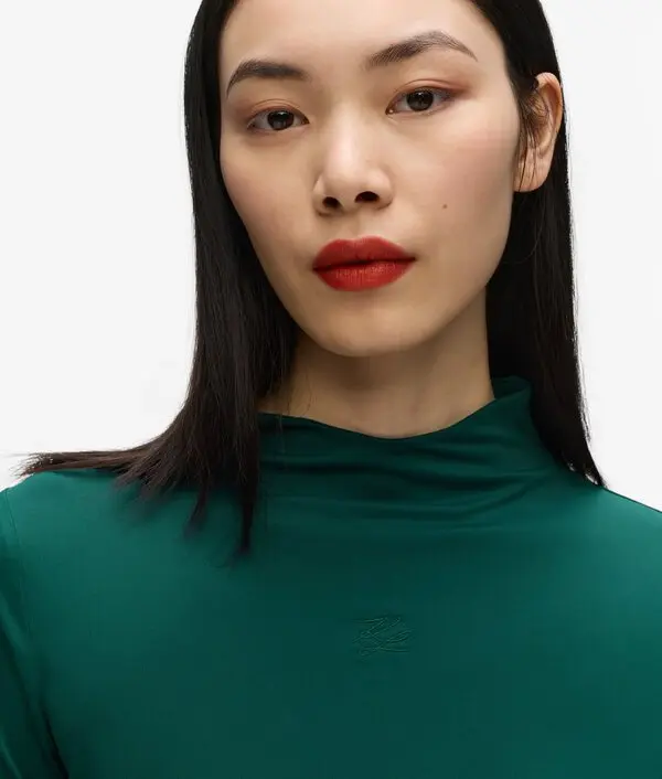 Karl Lagerfeld Mock Neck Long Sleeve Snake Print Top - Garden