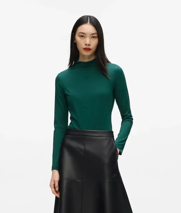 Karl Lagerfeld Mock Neck Long Sleeve Snake Print Top - Garden