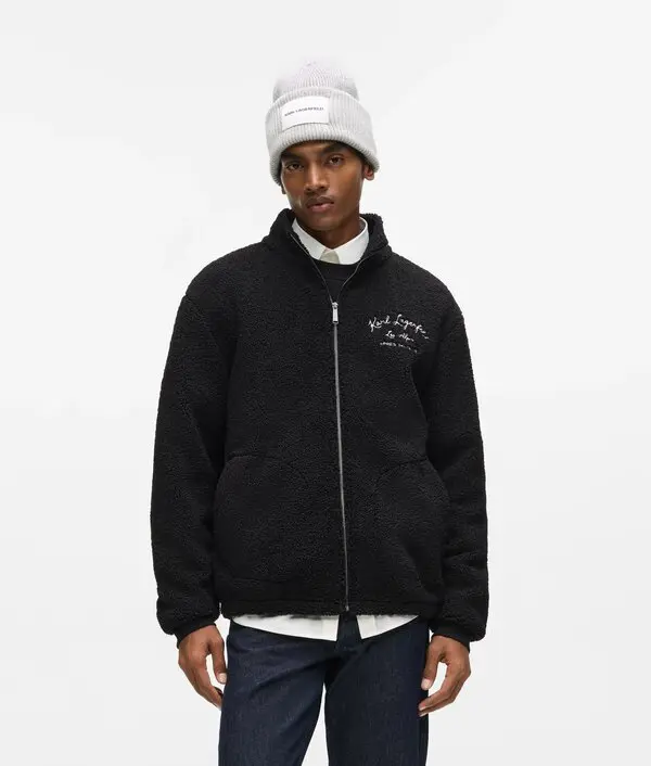 Karl Lagerfeld Loungewear Zip-up Fleece Jacket - Black