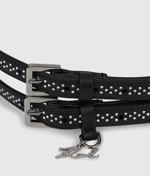 Karl Lagerfeld K/signature Rhinestone Double Belt