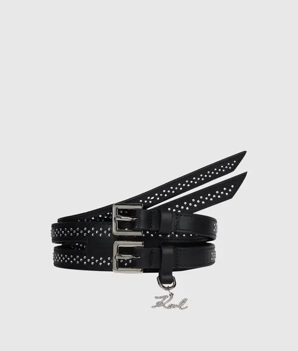 Karl Lagerfeld K/signature Rhinestone Double Belt - Black