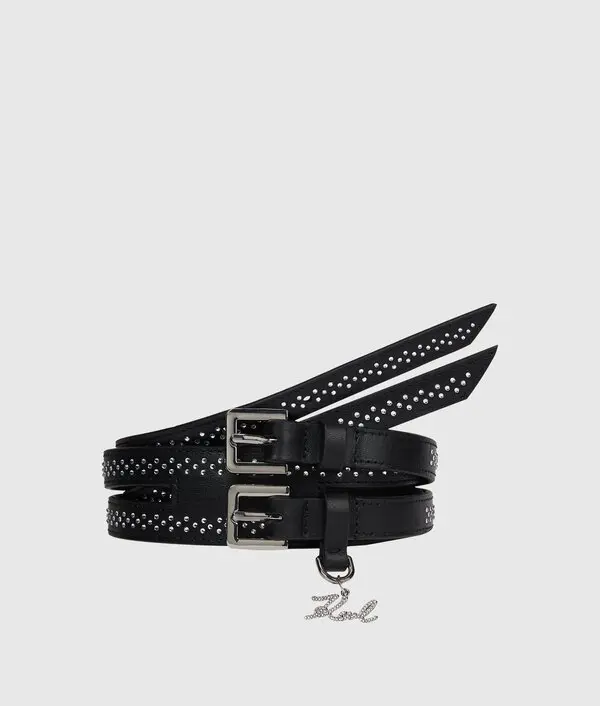 Karl Lagerfeld K/signature Rhinestone Double Belt - Black