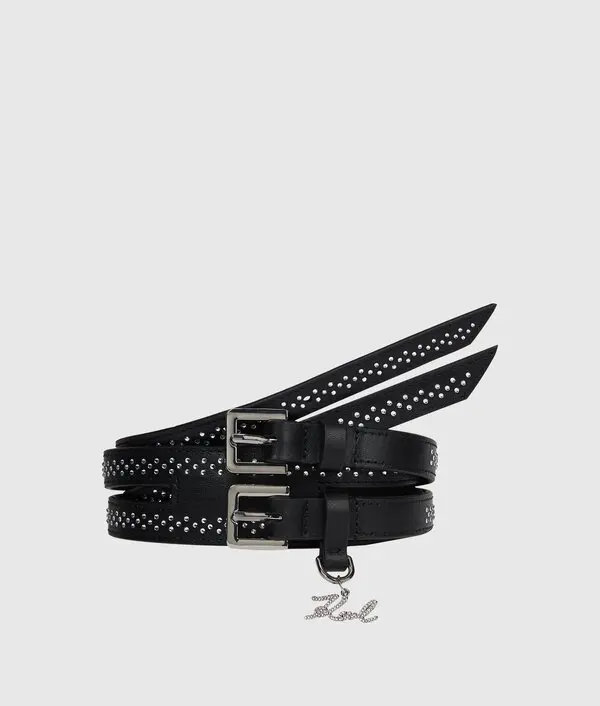 Karl Lagerfeld K/signature Rhinestone Double Belt - Black