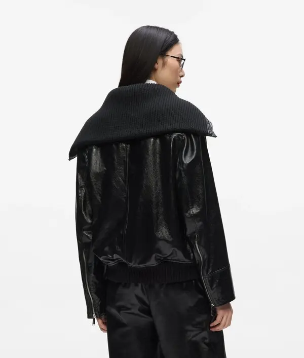 Karl Lagerfeld Knitted Collar Leather Jacket