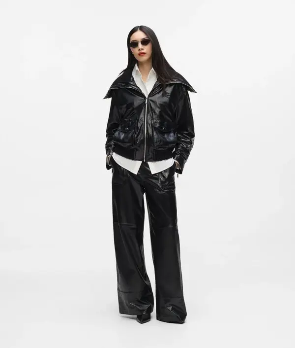 Karl Lagerfeld Knitted Collar Leather Jacket