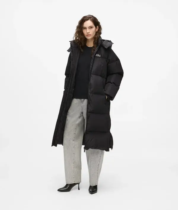 Karl Lagerfeld Long Hooded Puffer Jacket - Black