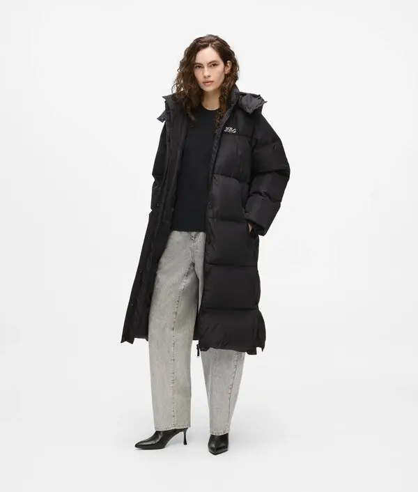 Karl Lagerfeld Long Hooded Puffer Jacket - Black