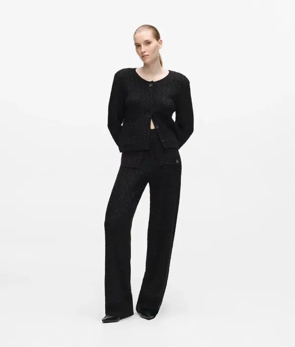 Karl Lagerfeld Bouclé Knitted Sequined Pants - Black