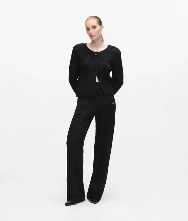 Karl Lagerfeld Bouclé Knitted Sequined Pants - Black