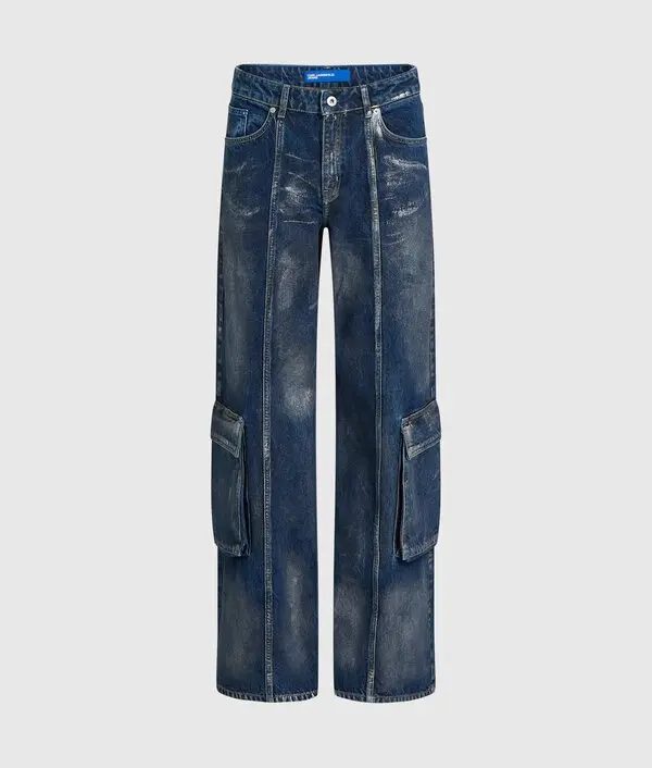 Karl Lagerfeld Utility Cargo Relaxed Fit Jeans - Coated Blue