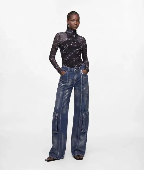 Karl Lagerfeld Utility Cargo Relaxed Fit Jeans - Coated Blue