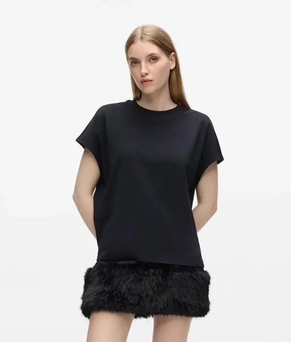 Karl Lagerfeld Capped Sleeve T-shirt With Embroidered Logo - Black