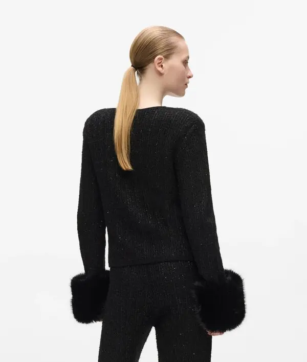 Karl Lagerfeld Faux-fur Trimmed Bouclé Knit Cardigan