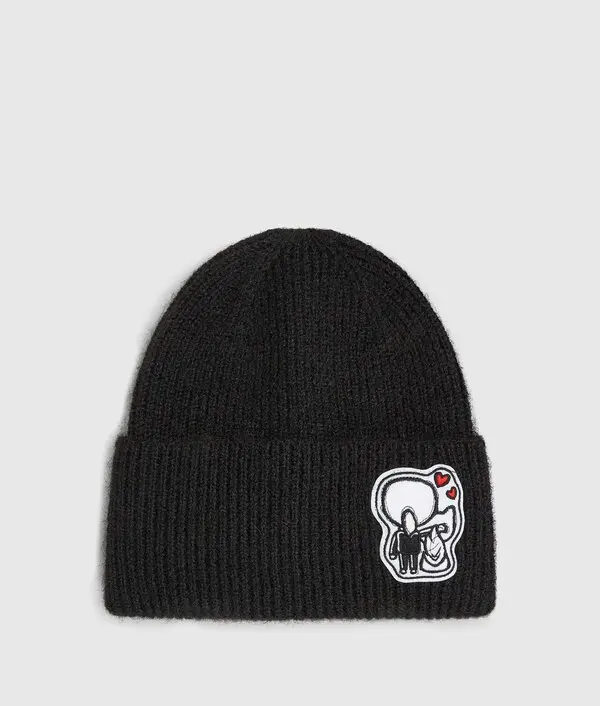 Karl Lagerfeld Ikon Patch Beanie - Black