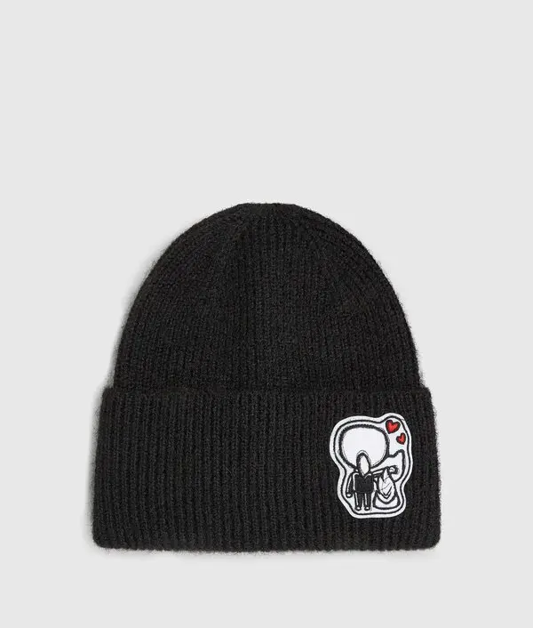 Karl Lagerfeld Ikon Patch Beanie - Black