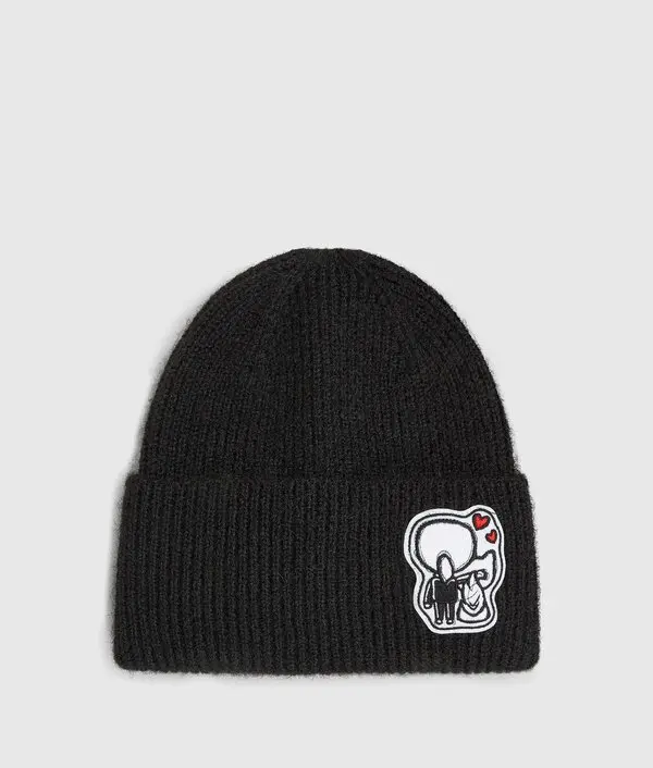 Karl Lagerfeld Ikon Patch Beanie - Black