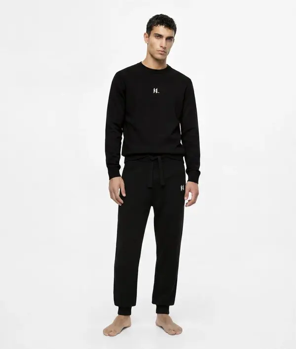 Karl Lagerfeld Monogram Cashmere Blend Loungewear Pants - Black