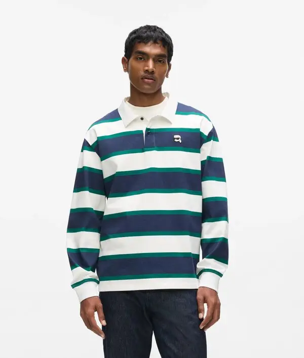 Karl Lagerfeld Ikon Striped Rugby Polo Shirt - Peacoat-white