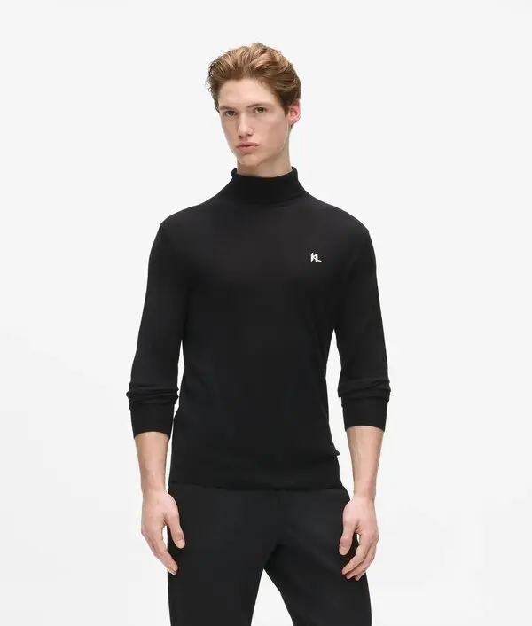 Karl Lagerfeld Monogram Wool Turtleneck Sweater - Black