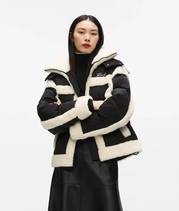Karl Lagerfeld Faux-shearling Puffer Jacket - Black