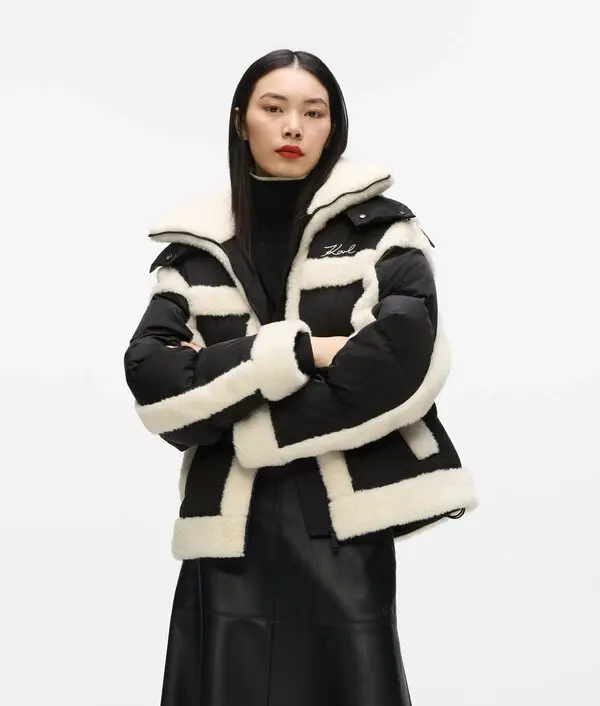 Karl Lagerfeld Faux-shearling Puffer Jacket - Black