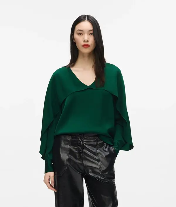 Karl Lagerfeld V-neck Flounce Blouse - Garden