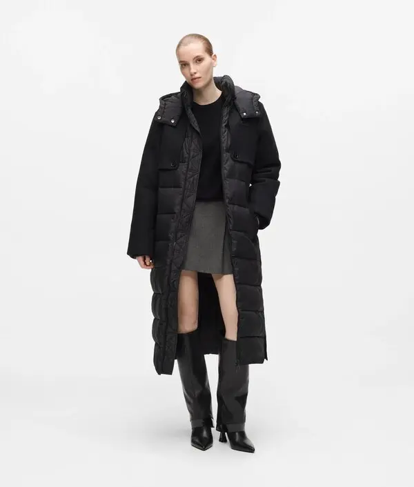 Karl Lagerfeld Belted Long Puffer Jacket - Black