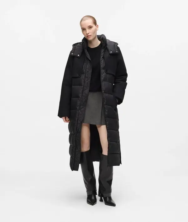 Karl Lagerfeld Belted Long Puffer Jacket - Black
